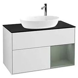 Villeroy & Boch Villeroy und Boch Finion Waschtischunterschrank G902GMMT 100cm, Abdeckplatte black matt, Emotion, Regale Olive matt lacquer, White matt lacquer