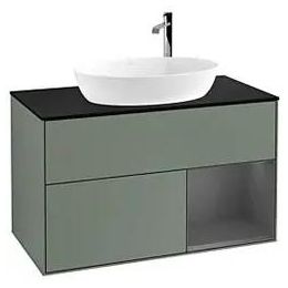 Villeroy & Boch Villeroy und Boch Finion Waschtischunterschrank G902GKGM 100cm, Abdeckplatte black matt, Emotion, Regale Anthracite matt lacquer, Olive Matt Lacquer