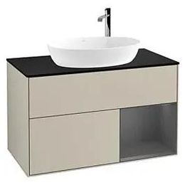 Villeroy & Boch Villeroy und Boch Finion Waschtischunterschrank G902GKHH 100cm, Abdeckplatte black matt, Emotion, Regale Anthracite matt lacquer, Sand Matt Lacquer