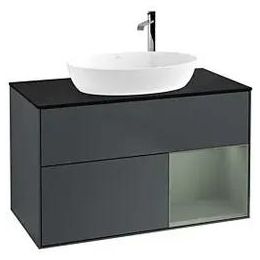 Villeroy & Boch Villeroy und Boch Finion Waschtischunterschrank G902GMHG 100cm, Abdeckplatte black matt, Emotion, Regale Olive matt lacquer, Midnight Blue Matt Lacquer