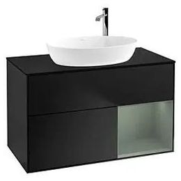 Villeroy & Boch Villeroy und Boch Finion Waschtischunterschrank G902GMPD 100cm, Abdeckplatte black matt, Emotion, Regale Olive matt lacquer, Black matt lacquer