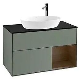 Villeroy & Boch Villeroy und Boch Finion Waschtischunterschrank G902GNGM 100cm, Abdeckplatte black matt, Emotion, Regale Walnut Veneer, Olive Matt Lacquer