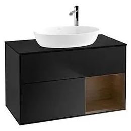 Villeroy & Boch Villeroy und Boch Finion Waschtischunterschrank G902GNPD 100cm, Abdeckplatte black matt, Emotion, Regale Walnut Veneer, Black matt lacquer