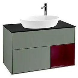 Villeroy & Boch Villeroy und Boch Finion Waschtischunterschrank G902HBGM 100cm, Abdeckplatte black matt, Emotion, Regale Peony matt lacquer, Olive Matt Lacquer