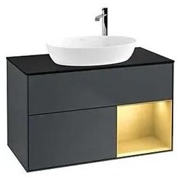 Villeroy & Boch Villeroy und Boch Finion Waschtischunterschrank G902HFHG 100cm, Abdeckplatte black matt, Emotion, Regale Gold matt lacquer, Midnight Blue Matt Lacquer