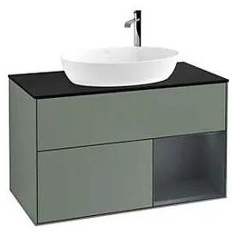 Villeroy & Boch Villeroy und Boch Finion Waschtischunterschrank G902HGGM 100cm, Abdeckplatte black matt, Emotion, Regale Midnight matt lacquer, Olive Matt Lacquer