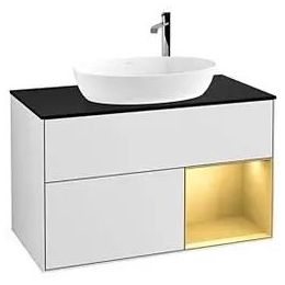 Villeroy & Boch Villeroy und Boch Finion Waschtischunterschrank G902HFMT 100cm, Abdeckplatte black matt, Emotion, Regale Gold matt lacquer, White matt lacquer