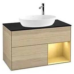 Villeroy & Boch Villeroy und Boch Finion Waschtischunterschrank G902HFPC 100cm, Abdeckplatte black matt, Emotion, Regale Gold matt lacquer, Oak Veneer