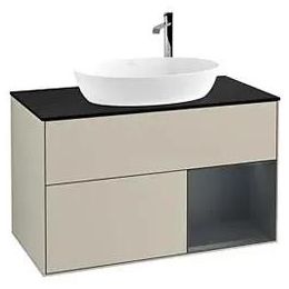 Villeroy & Boch Villeroy und Boch Finion Waschtischunterschrank G902HGHH 100cm, Abdeckplatte black matt, Emotion, Regale Midnight matt lacquer, Sand Matt Lacquer