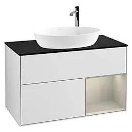 Villeroy & Boch Villeroy und Boch Finion Waschtischunterschrank G902HHMT 100cm, Abdeckplatte black matt, Emotion, Regale sand matt lacquer, White matt lacquer