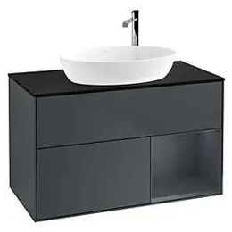 Villeroy & Boch Villeroy und Boch Finion Waschtischunterschrank G902HGHG 100cm, Abdeckplatte black matt, Emotion, Regale Midnight matt lacquer, Midnight Blue Matt Lacquer