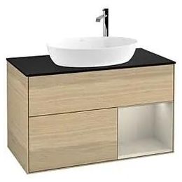 Villeroy & Boch Villeroy und Boch Finion Waschtischunterschrank G902HHPC 100cm, Abdeckplatte black matt, Emotion, Regale sand matt lacquer, Oak Veneer