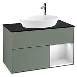 Villeroy & Boch Villeroy und Boch Finion Waschtischunterschrank G902MTGM 100cm, Abdeckplatte black matt, Emotion, Regale White matt lacquer, Olive Matt Lacquer