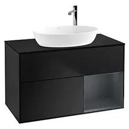 Villeroy & Boch Villeroy und Boch Finion Waschtischunterschrank G902HGPD 100cm, Abdeckplatte black matt, Emotion, Regale Midnight matt lacquer, Black matt lacquer