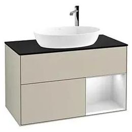 Villeroy & Boch Villeroy und Boch Finion Waschtischunterschrank G902MTHH 100cm, Abdeckplatte black matt, Emotion, Regale White matt lacquer, Sand Matt Lacquer