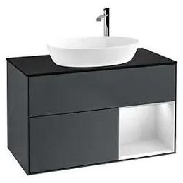 Villeroy & Boch Villeroy und Boch Finion Waschtischunterschrank G902MTHG 100cm, Abdeckplatte black matt, Emotion, Regale White matt lacquer, Midnight Blue Matt Lacquer