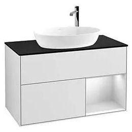 Villeroy & Boch Villeroy und Boch Finion Waschtischunterschrank G902MTMT 100cm, Abdeckplatte black matt, Emotion, Regale White matt lacquer, White matt lacquer