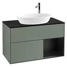 Villeroy & Boch Villeroy und Boch Finion Waschtischunterschrank G902PDGM 100cm, Abdeckplatte black matt, Emotion, Regale Black matt lacquer, Olive Matt Lacquer