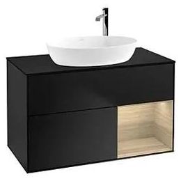 Villeroy & Boch Villeroy und Boch Finion Waschtischunterschrank G902PCPD 100cm, Abdeckplatte black matt, Emotion, Regale Oak Veneer, Black matt lacquer