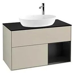 Villeroy & Boch Villeroy und Boch Finion Waschtischunterschrank G902PDHH 100cm, Abdeckplatte black matt, Emotion, Regale Black matt lacquer, Sand Matt Lacquer