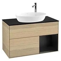 Villeroy & Boch Villeroy und Boch Finion Waschtischunterschrank G902PDPC 100cm, Abdeckplatte black matt, Emotion, Regale Black matt lacquer, Oak Veneer