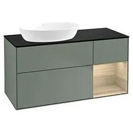 Villeroy & Boch Villeroy und Boch Finion Waschtischunterschrank FA52PCGM 120cm, Abdeckplatte black matt, Regale Oak Veneer, Olive Matt Lacquer