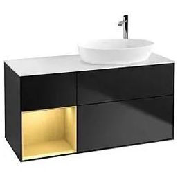 Villeroy & Boch Villeroy und Boch Finion Waschtischunterschrank G921HFPD 120cm, Abdeckplatte white matt, Emotion, Regale Gold matt lacquer, Black matt lacquer