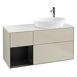 Villeroy & Boch Villeroy und Boch Finion Waschtischunterschrank G921PDHH 120cm, Abdeckplatte white matt, Emotion, Regale Black matt lacquer, Sand Matt Lacquer