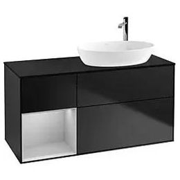 Villeroy & Boch Villeroy und Boch Finion Waschtischunterschrank G922GJPD 120cm, Abdeckplatte black matt, Emotion, Regale Light grey matt lacquer, Black matt lacquer