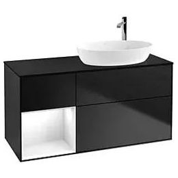 Villeroy & Boch Villeroy und Boch Finion Waschtischunterschrank G922GFPD 120cm, Abdeckplatte black matt, Emotion, Regale Glossy white lacquer, Black matt lacquer