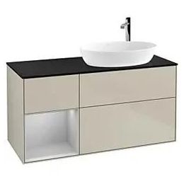 Villeroy & Boch Villeroy und Boch Finion Waschtischunterschrank G922GJHH 120cm, Abdeckplatte black matt, Emotion, Regale Light grey matt lacquer, Sand Matt Lacquer