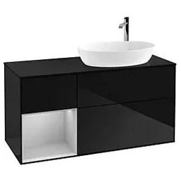 Villeroy & Boch Villeroy und Boch Finion Waschtischunterschrank G922GJPH 120cm, Abdeckplatte black matt, Emotion, Regale Light grey matt lacquer, Glossy Black Lacquer