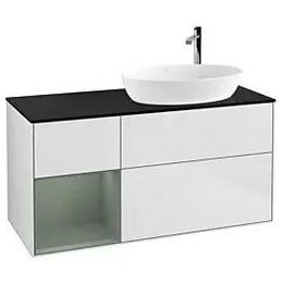 Villeroy & Boch Villeroy und Boch Finion Waschtischunterschrank G922GMMT 120cm, Abdeckplatte black matt, Emotion, Regale Olive matt lacquer, White matt lacquer