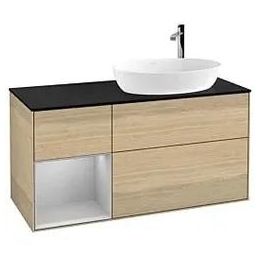 Villeroy & Boch Villeroy und Boch Finion Waschtischunterschrank G922GJPC 120cm, Abdeckplatte black matt, Emotion, Regale Light grey matt lacquer, Oak Veneer