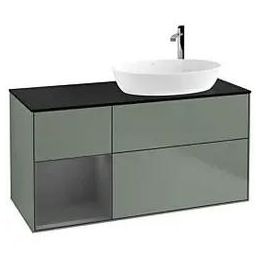 Villeroy & Boch Villeroy und Boch Finion Waschtischunterschrank G922GKGM 120cm, Abdeckplatte black matt, Emotion, Regale Anthracite matt lacquer, Olive Matt Lacquer