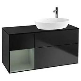 Villeroy & Boch Villeroy und Boch Finion Waschtischunterschrank G922GMPD 120cm, Abdeckplatte black matt, Emotion, Regale Olive matt lacquer, Black matt lacquer