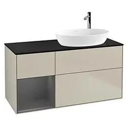 Villeroy & Boch Villeroy und Boch Finion Waschtischunterschrank G922GKHH 120cm, Abdeckplatte black matt, Emotion, Regale Anthracite matt lacquer, Sand Matt Lacquer