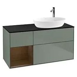 Villeroy & Boch Villeroy und Boch Finion Waschtischunterschrank G922GNGM 120cm, Abdeckplatte black matt, Emotion, Regale Walnut Veneer, Olive Matt Lacquer