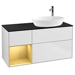 Villeroy & Boch Villeroy und Boch Finion Waschtischunterschrank G922HFMT 120cm, Abdeckplatte black matt, Emotion, Regale Gold matt lacquer, White matt lacquer