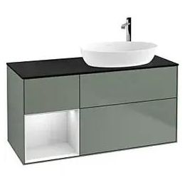 Villeroy & Boch Villeroy und Boch Finion Waschtischunterschrank G922MTGM 120cm, Abdeckplatte black matt, Emotion, Regale White matt lacquer, Olive Matt Lacquer