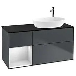 Villeroy & Boch Villeroy und Boch Finion Waschtischunterschrank G922MTHG 120cm, Abdeckplatte black matt, Emotion, Regale White matt lacquer, Midnight Blue Matt Lacquer