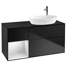 Villeroy & Boch Villeroy und Boch Finion Waschtischunterschrank G922MTPD 120cm, Abdeckplatte black matt, Emotion, Regale White matt lacquer, Black matt lacquer