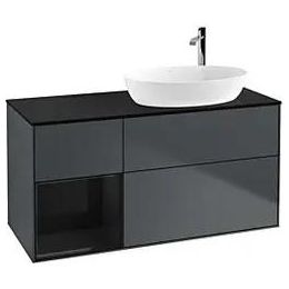 Villeroy & Boch Villeroy und Boch Finion Waschtischunterschrank G922PHHG 120cm, Abdeckplatte black matt, Emotion, Regale Glossy black lacquer, Midnight Blue Matt Lacquer