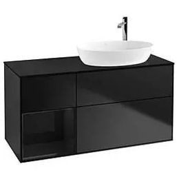 Villeroy & Boch Villeroy und Boch Finion Waschtischunterschrank G922PHPD 120cm, Abdeckplatte black matt, Emotion, Regale Glossy black lacquer, Black matt lacquer