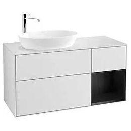 Villeroy & Boch Villeroy und Boch Finion Waschtischunterschrank G931PDMT 120cm, Abdeckplatte white matt, Emotion, Regale Black matt lacquer, White matt lacquer