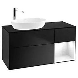 Villeroy & Boch Villeroy und Boch Finion Waschtischunterschrank G932GFPD 120cm, Abdeckplatte black matt, Emotion, Regale Glossy white lacquer, Black matt lacquer