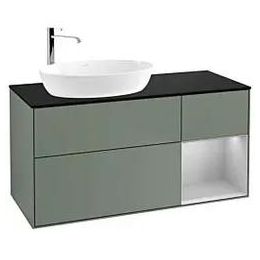 Villeroy & Boch Villeroy und Boch Finion Waschtischunterschrank G932GJGM 120cm, Abdeckplatte black matt, Emotion, Regale Light grey matt lacquer, Olive Matt Lacquer