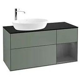 Villeroy & Boch Villeroy und Boch Finion Waschtischunterschrank G932GKGM 120cm, Abdeckplatte black matt, Emotion, Regale Anthracite matt lacquer, Olive Matt Lacquer