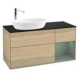 Villeroy & Boch Villeroy und Boch Finion Waschtischunterschrank G932GMPC 120cm, Abdeckplatte black matt, Emotion, Regale Olive matt lacquer, Oak Veneer