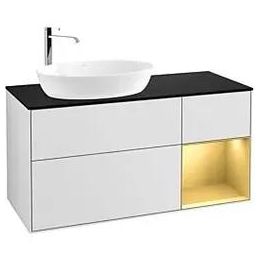 Villeroy & Boch Villeroy und Boch Finion Waschtischunterschrank G932HFMT 120cm, Abdeckplatte black matt, Emotion, Regale Gold matt lacquer, White matt lacquer